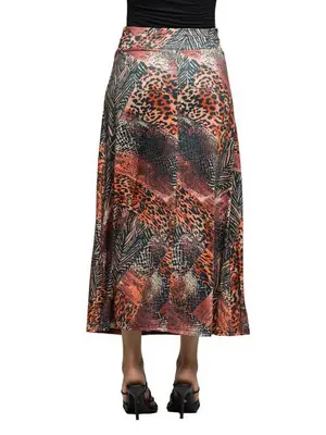 24SEVEN COMFORT APPAREL Animal Patchwork Print Maxi Skirt