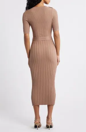 FREEMARKET Belted Ribbed Midi Sweater Dress
