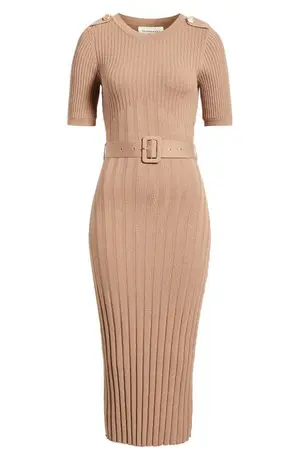 FREEMARKET Belted Ribbed Midi Sweater Dress