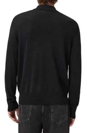 ALLSAINTS Albany Merino Wool Quarter Zip Polo - Cinder Black