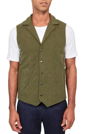 W.R.K Slim Fit Camp Collar Corduroy Vest - Olive