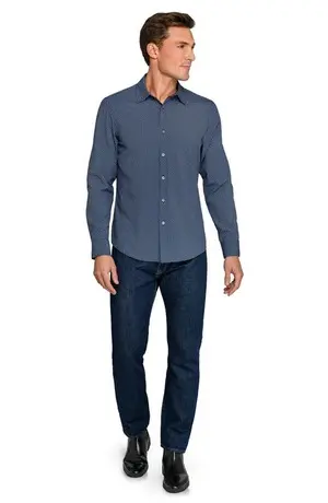 W.R.K Slim Fit Geometric Print Performance Button-up Shirt - Navy