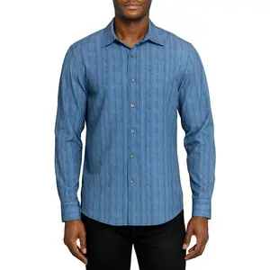 W.R.K Slim Fit Abstract Stripe Performance Button-up Shirt - Indigo