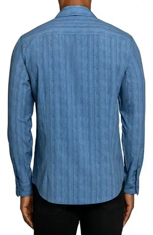 W.R.K Slim Fit Abstract Stripe Performance Button-up Shirt - Indigo