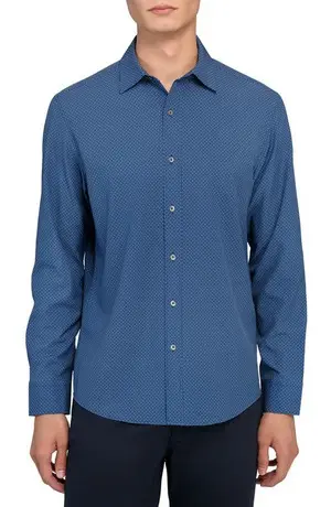 W.R.K Slim Fit Diamond Dot Print Performance Button-up Shirt - Navy