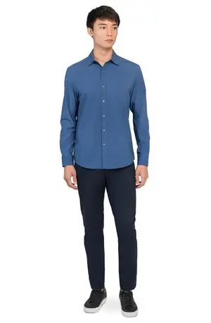 W.R.K Slim Fit Diamond Dot Print Performance Button-up Shirt - Navy