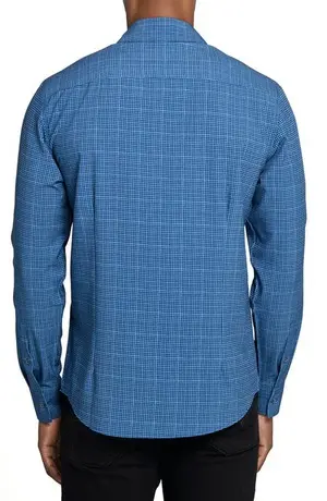 W.R.K Slim Fit Square Geo Print Performance Button-up Shirt - Navy