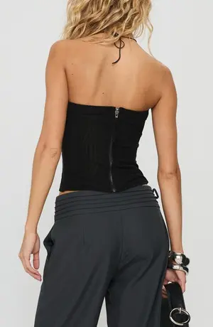 Princess Polly Oscuro Longline Sheer Mesh Corset Top - Black
