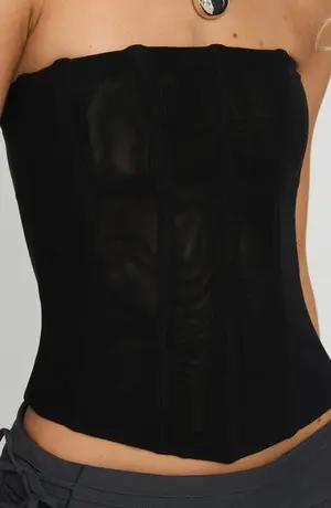 Princess Polly Oscuro Longline Sheer Mesh Corset Top - Black