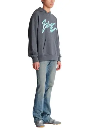Balmain Printed Cotton Jersey Hoodie - Grey