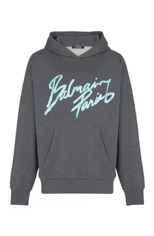 Balmain Printed Cotton Jersey Hoodie - Grey