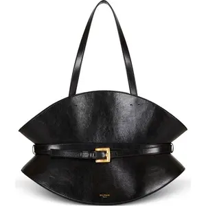 Balmain Medium Shuffle Bag In Calfskin Leather - Black