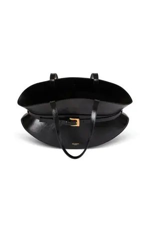 Balmain Medium Shuffle Bag In Calfskin Leather - Black