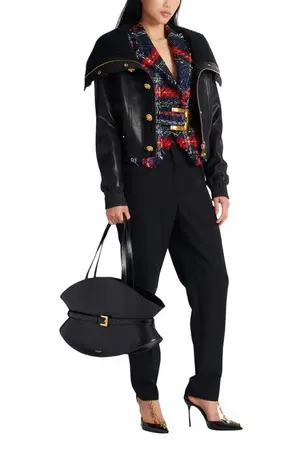 Balmain Medium Shuffle Bag In Calfskin Leather - Black