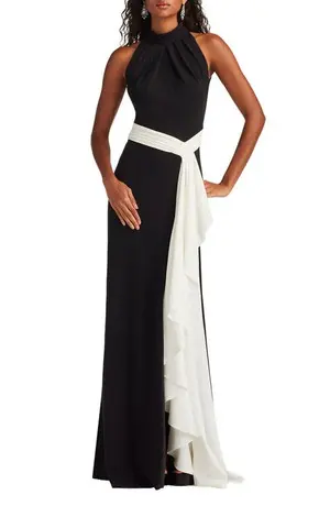 Tadashi Shoji Sleeveless Sheath Gown - Black/ivory
