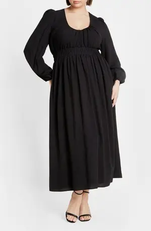 City Chic Dayana Smocked Long Sleeve Maxi Dress
