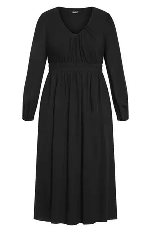 City Chic Dayana Smocked Long Sleeve Maxi Dress