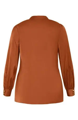 City Chic Charmeuse Bow Blouse - Toffee