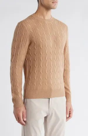 BOSS Hetico Cable Stitch Virgin Wool And Cashmere Sweater - Medium Beige