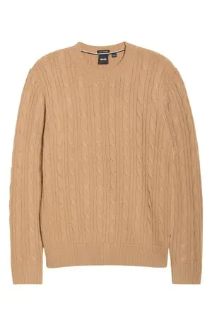 BOSS Hetico Cable Stitch Virgin Wool And Cashmere Sweater - Medium Beige