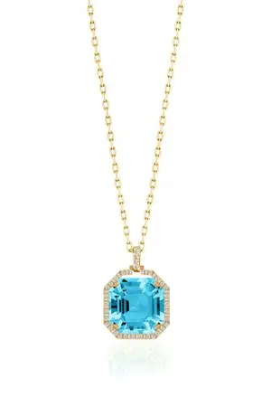 Goshwara Gossip Asscher Cut Stone & Pavé Diamond Pendant Necklace - Pale Blue