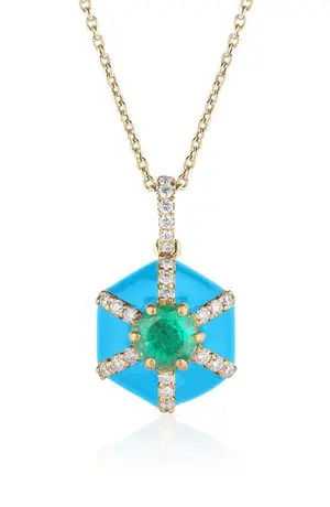 Goshwara Queen Hexagon Pendant Necklace - Green/turquoise