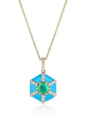 Goshwara Queen Hexagon Pendant Necklace - Green/turquoise