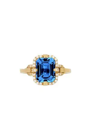 Goshwara Emerald Cut London Blue Topaz & Pavé Diamond Ring - Deep Blue