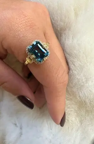 Goshwara Emerald Cut London Blue Topaz & Pavé Diamond Ring