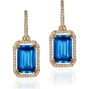 Goshwara Emerald Cut Drop Earrings With Diamonds And London Blue Topaz Or Prasiolite - Deep Blue