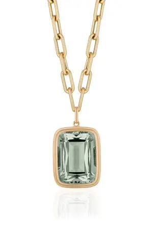 Goshwara Manhattan Cushion Pendant Necklace - Translucent Green