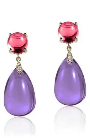 Goshwara Naughty Cabochon Drop Earrings Purple /red