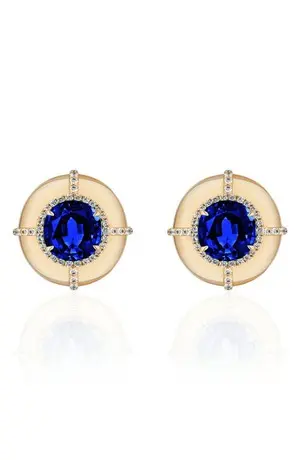 Goshwara Round Medallion Stud Earrings With Sapphire And Diamonds - Blue
