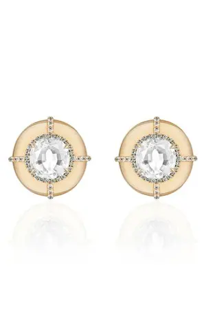Goshwara Round Medallion Stud Earrings With Sapphire And Diamonds - Clear