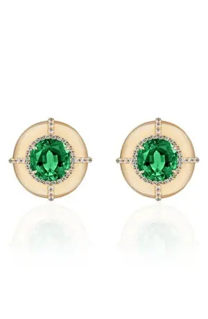 Goshwara Round Medallion Stud Earrings Green