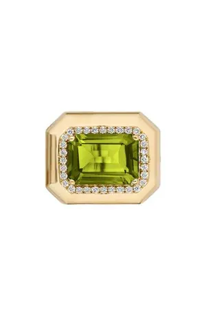 Goshwara 18k Gold Emerald Cut Ring With Pavé Diamonds - Bright Green