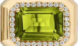 Goshwara 18k Gold Emerald Cut Ring With Pavé Diamonds - Bright Green