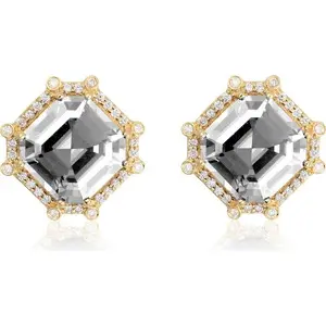 Goshwara Asscher Cut Stone Stud Earrings With Diamonds In 18k Gold - Clear