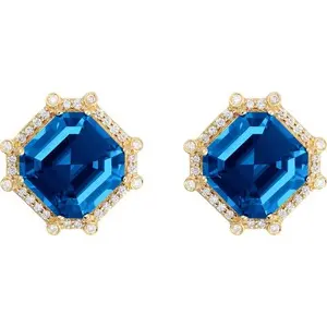 Goshwara Asscher Cut Stone Stud Earrings Deep Blue