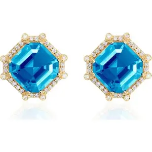 Goshwara Asscher Cut Stone Stud Earrings Pale Blue