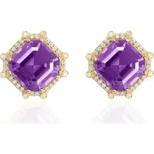 Goshwara Asscher Cut Stone Stud Earrings Purple