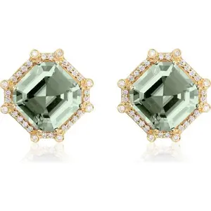 Goshwara Asscher Cut Stone Stud Earrings With Diamonds In 18k Gold - Translucent Green