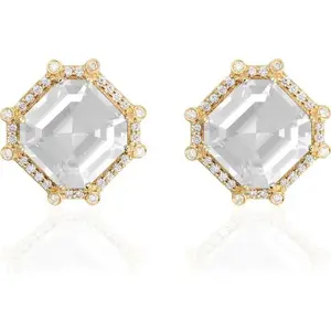 Goshwara Asscher Cut Stone Stud Earrings White