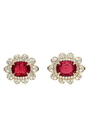 Goshwara G-one Garnet & Diamond Stud Earrings