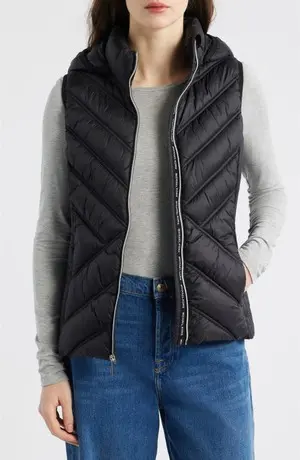 Michael Kors Chevron-quilted Puffer Vest With Removable Hood