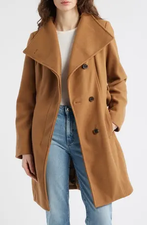 Michael Kors Belted Coat With Oversize Collar - Dark Camel
