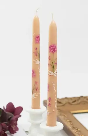 BOND & GRACE Set Of 2 Hand-painted Tapersin Bloom