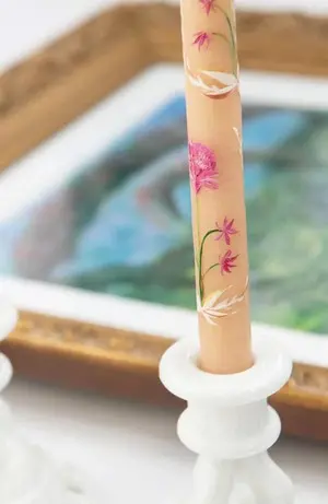 BOND & GRACE Set Of 2 Hand-painted Tapersin Bloom