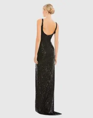Mac Duggal Fully Sequined Scoop Back Gown - Black