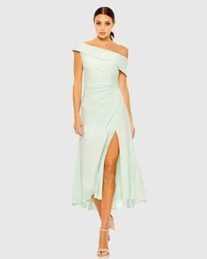 Mac Duggal Ruched Off-the-shoulder Midi Dress - Green